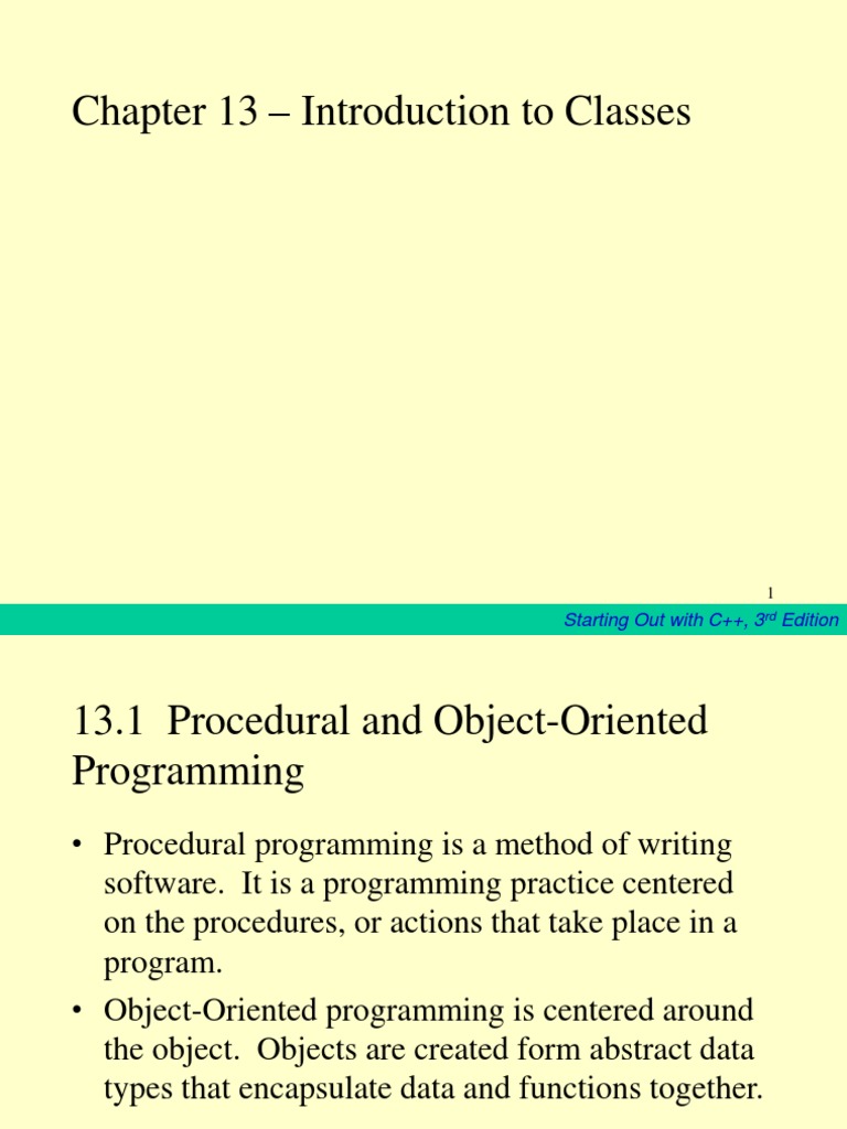 Chapter 13 Introduction To Classes Starting Out With C 3 Edition Pdf C Class 