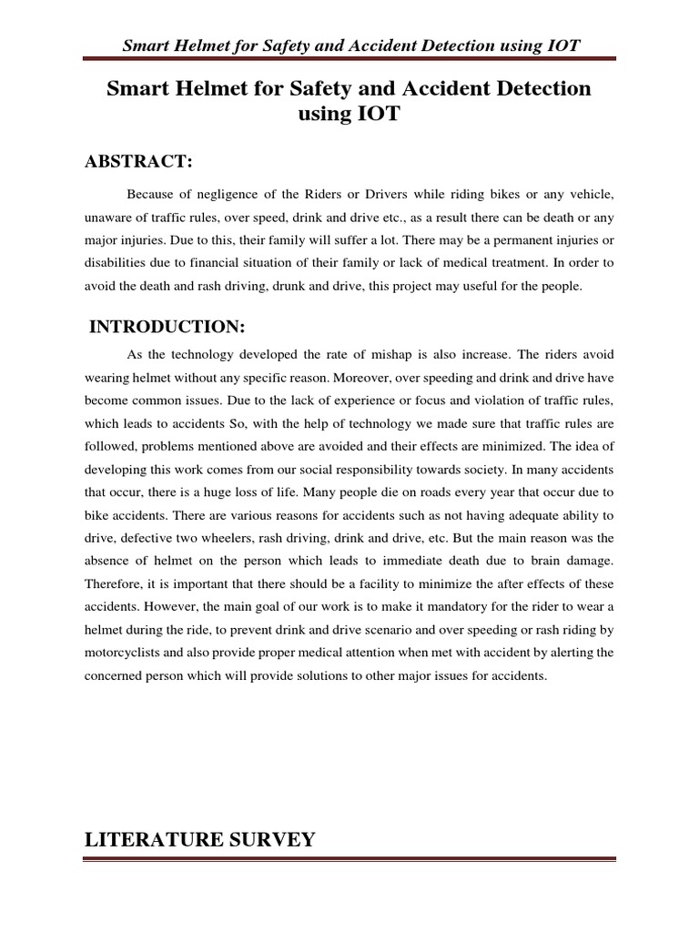 Smart Helmet For Safety and Accident Detection Using IOT (1) SYNOPSIS ...
