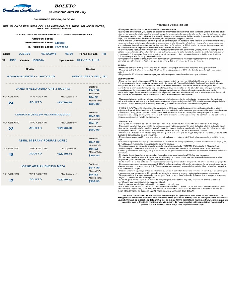 Boletos Autobus PDF | PDF