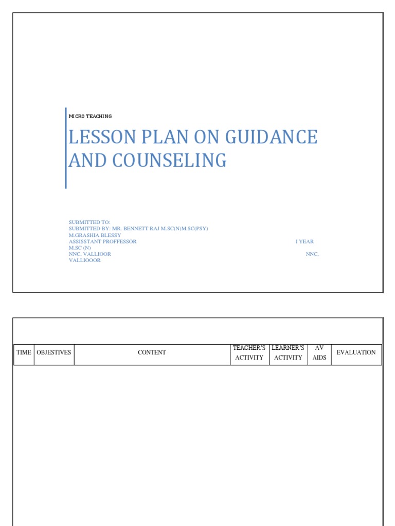 Guidance and Counseling Lesson Plan | PDF | Psychotherapy | School ...