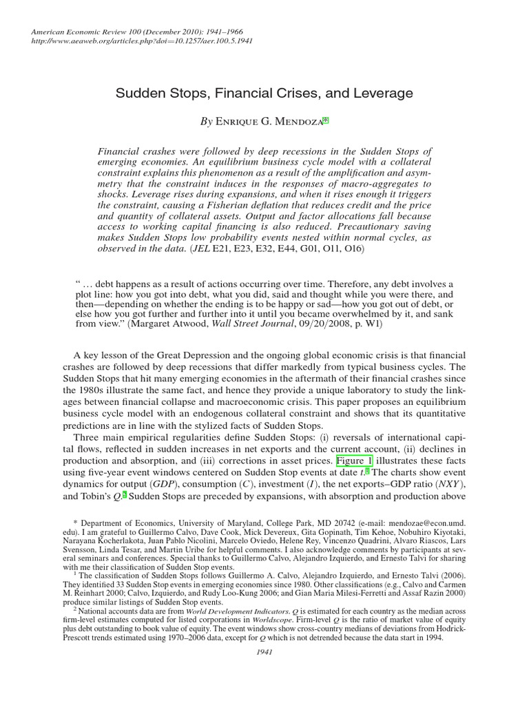 Sudden Stops, Financial Crises, and Leverage: Financial Emerging ...