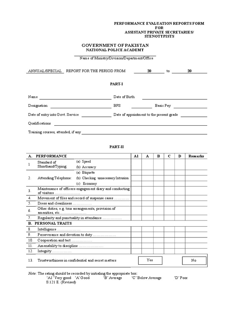 ACR Form for Stenographers in Pakistan | PDF | Government | Business