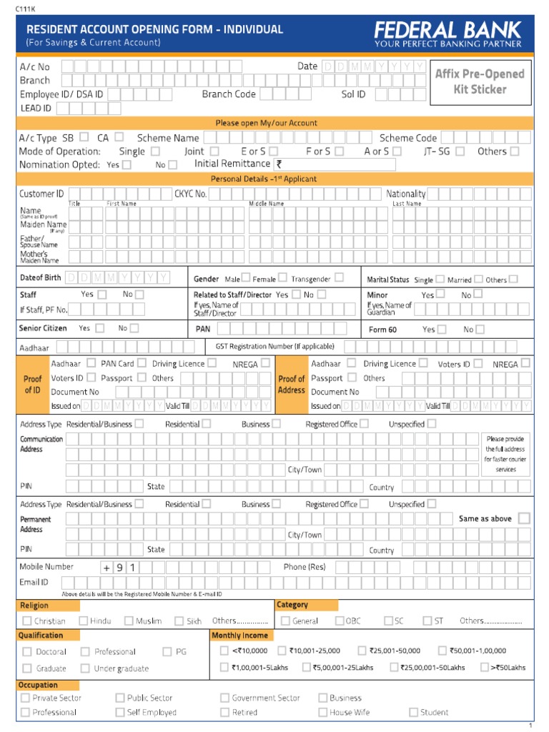 Account Opening Form (Residents) PDF | PDF