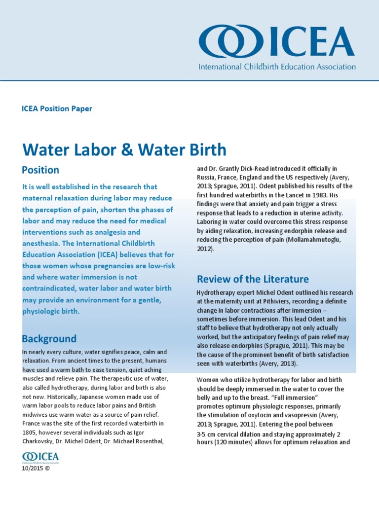 Water Labor & Water Birth: Position | PDF | Childbirth | Midwifery