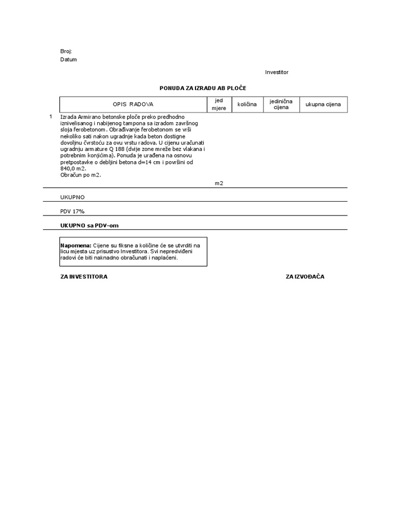 Ponuda Primjer | PDF