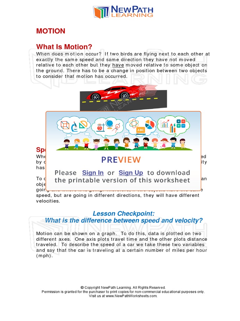 Motion What Is Motion?: Lesson Checkpoint: What Defines When Motion Has ...