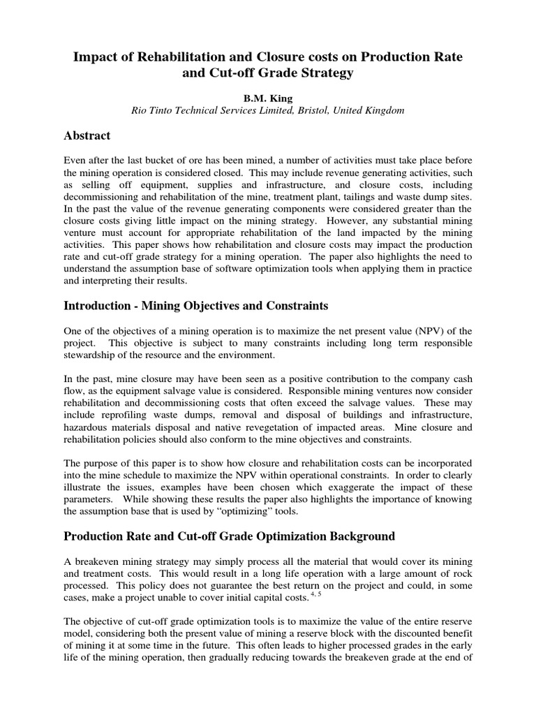 Cut - Off Grade Strategy PDF | PDF | Net Present Value | Mining