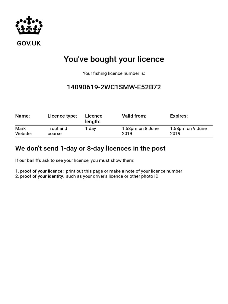 Fishing Licence Confirmation | PDF
