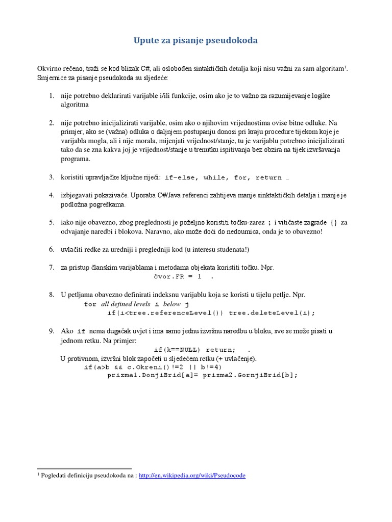 Upute Za Pisanje Pseudokoda | PDF