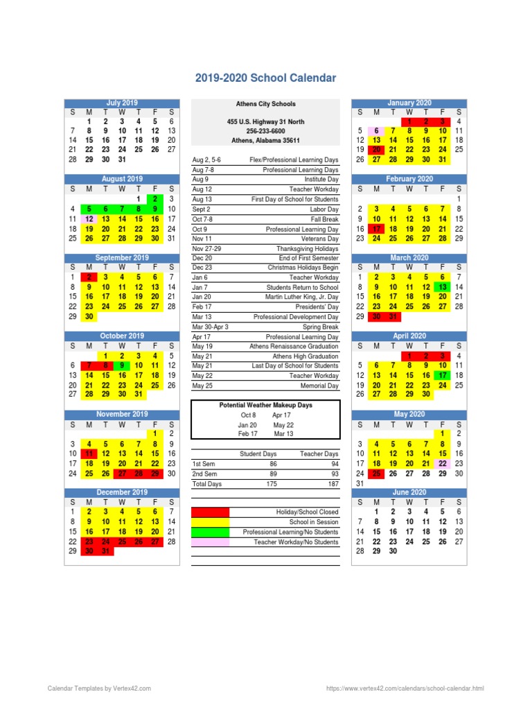 Athens City Schools 2019-2020 Calendar | PDF | Public Holiday | Holidays