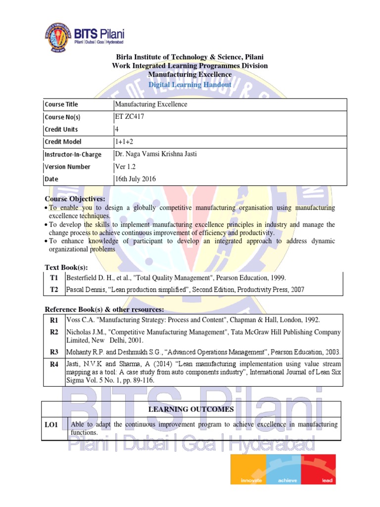 Birla Institute of Technology & Science, Pilani Work Integrated Learning Programmes Division ...