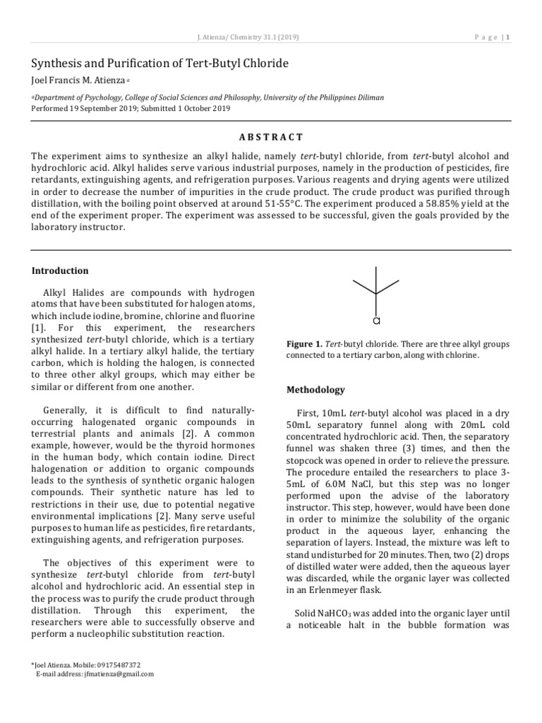 Synthesis of Tert-Butyl Chloride | PDF | Chlorine | Alcohol
