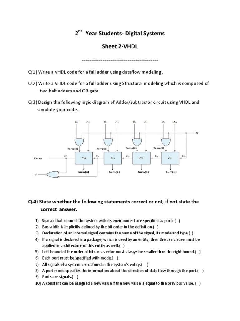 2 Year Students-Digital Systems Sheet 2-VHDL | PDF