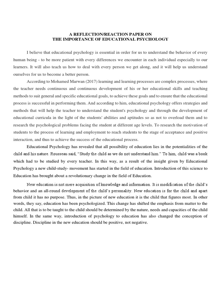 Reflection On Psychology of Learning | PDF | Educational Psychology ...