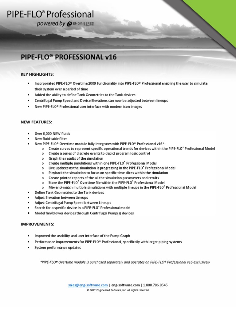 PIPE-FLO Professional 16 Features Overview | PDF | Simulation | Pump