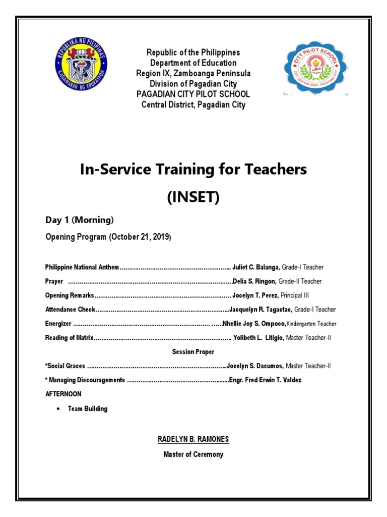 In-Service Training For Teachers (Inset) | PDF