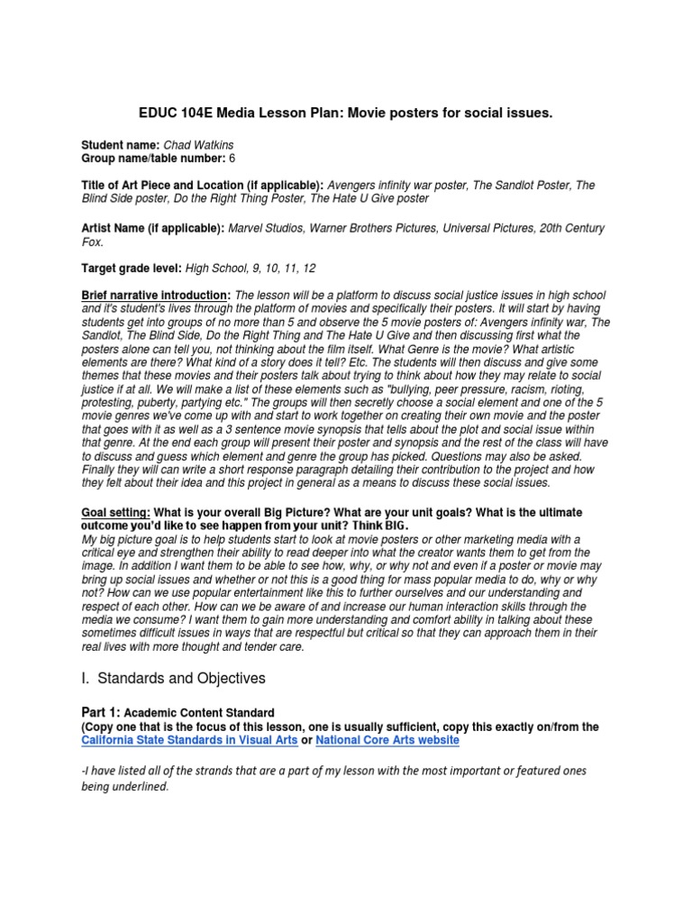 Educ 104e Chad Watkins Media Lesson Plan Movie Posters About Social ...