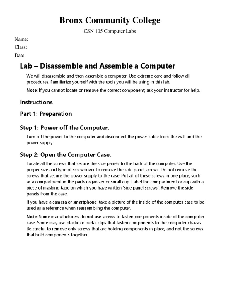 Disassemble and Assemble A Computer Lab | PDF | Electrical Connector | Usb