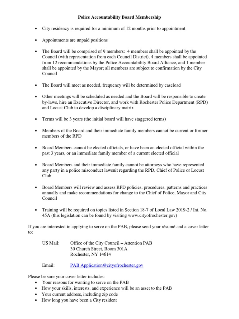 Police Accountability Board Membership: Information From City Council | PDF