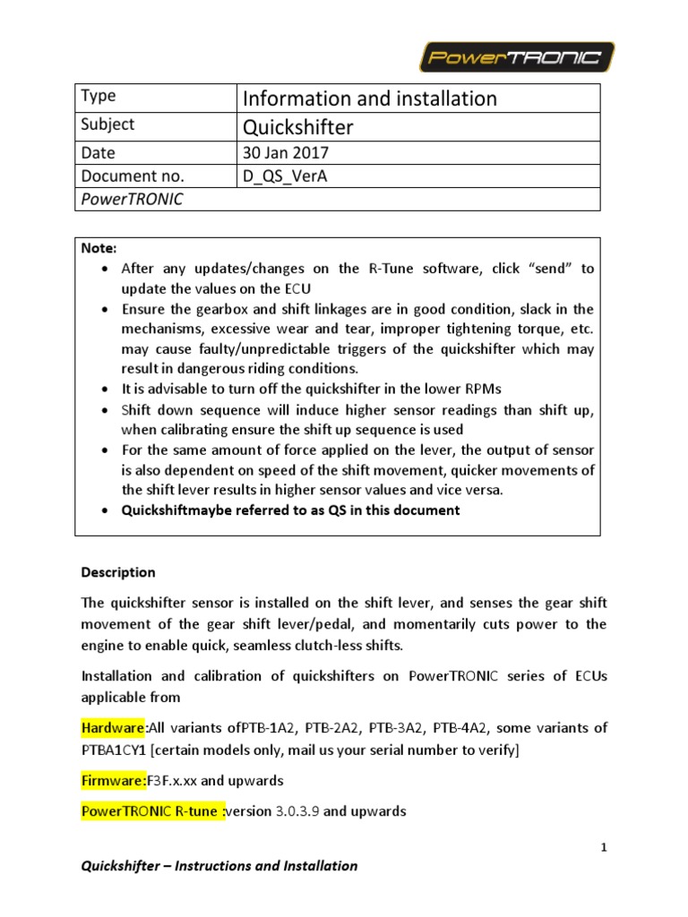 Quickshifter Installation Guide for PowerTRONIC | PDF | Throttle ...