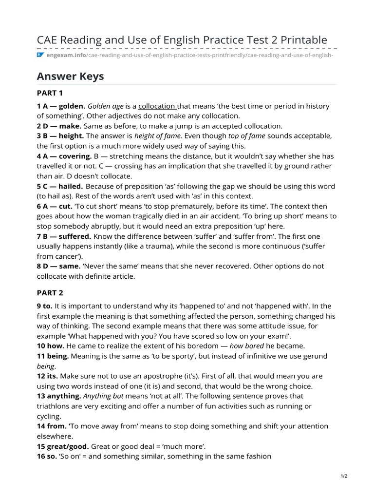 CAE Reading & Use of English Test 2 | PDF | Syntax | Grammar