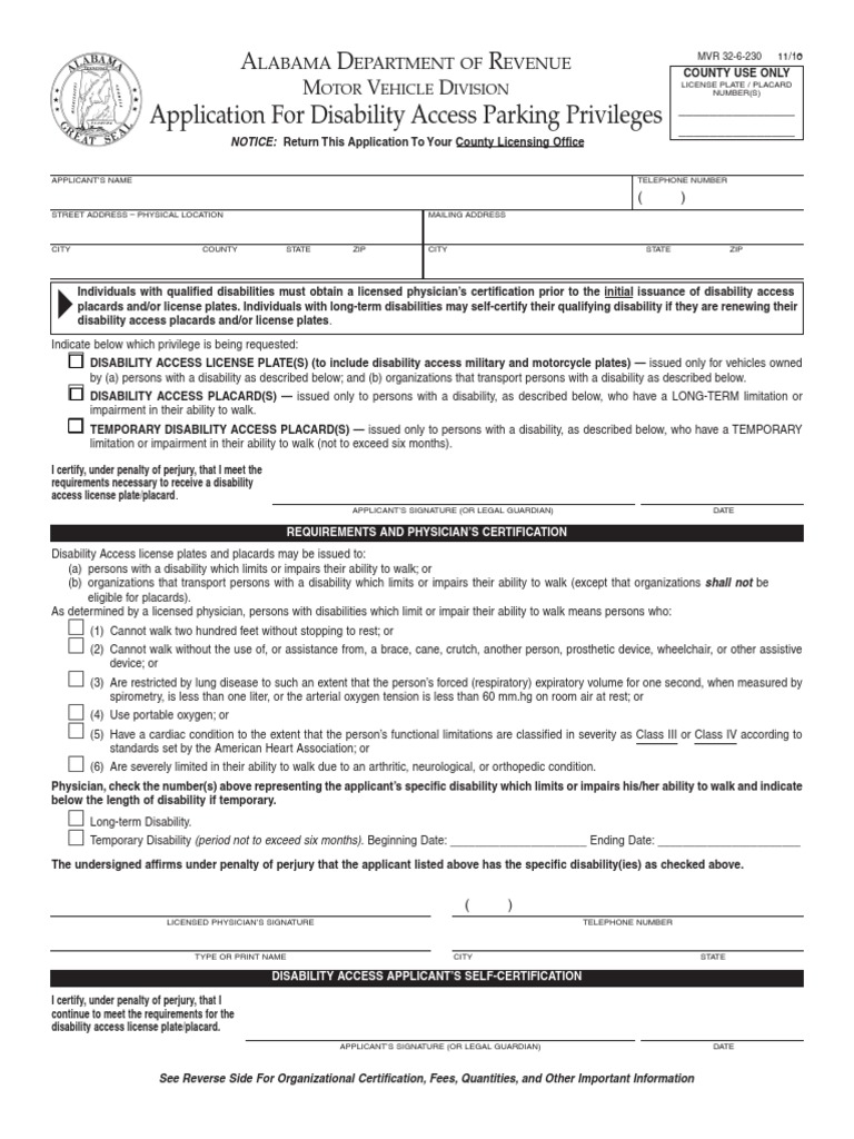 AL Disability Form | PDF | Vehicle Registration Plate | Disability
