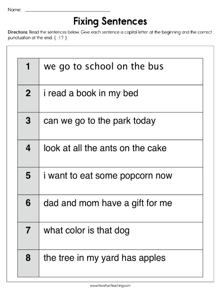 Fixing Sentences Worksheet | PDF