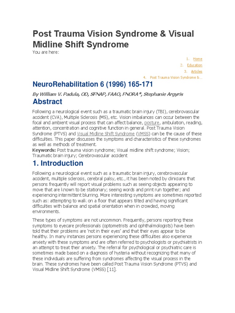 Post Trauma Vision Syndrome | PDF | Traumatic Brain Injury | Physical ...