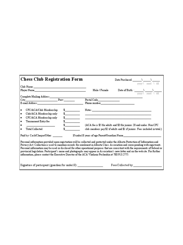 Chess Club Registration Form: Yyyy / MM/ / DD | PDF