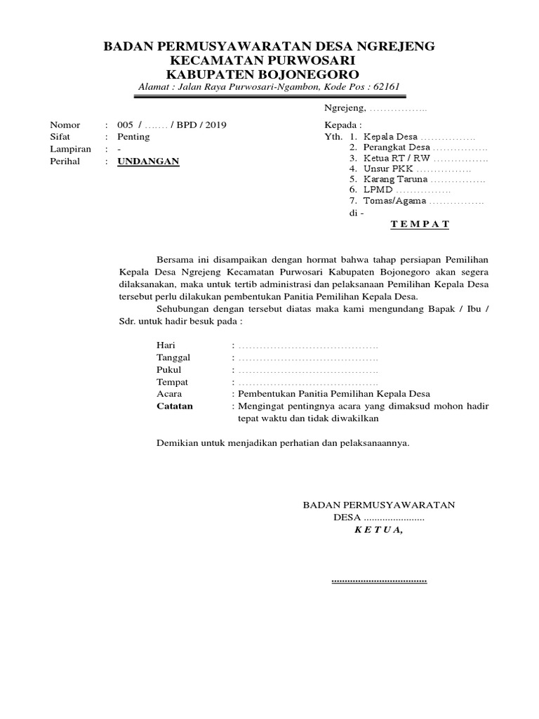 Undangan BPD Pembentukan Panitia Pilkades | PDF