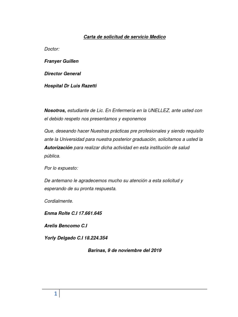 Carta de Solicitud de Servicio Medico | PDF