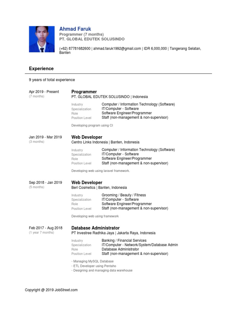 Contoh CV | PDF | Databases | Programmer