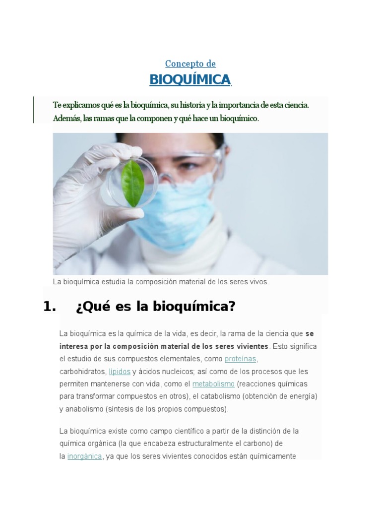 Definición y funciones de la bioquímica | PDF | Bioquímica | Química