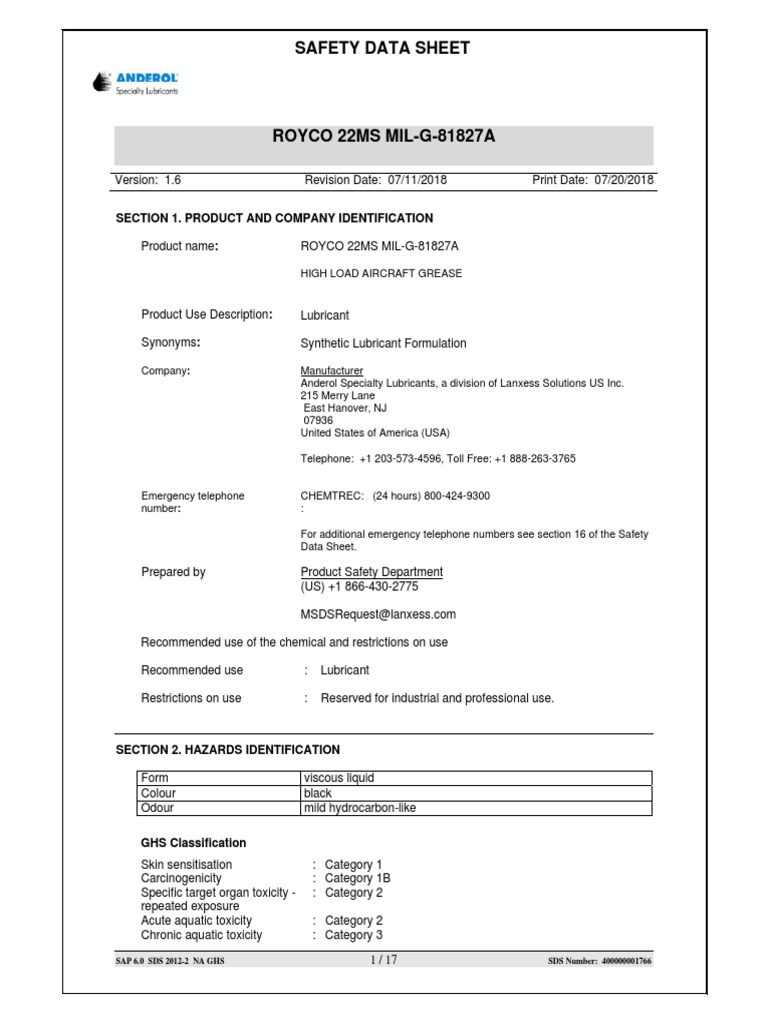 MSDS Royco 22 | Download Free PDF | Toxicity | Mutagen