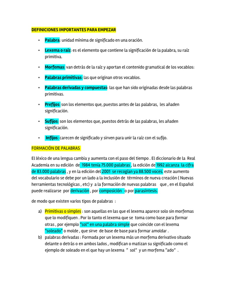 Formación y Tipos de Palabras en Español | PDF | Palabra ...
