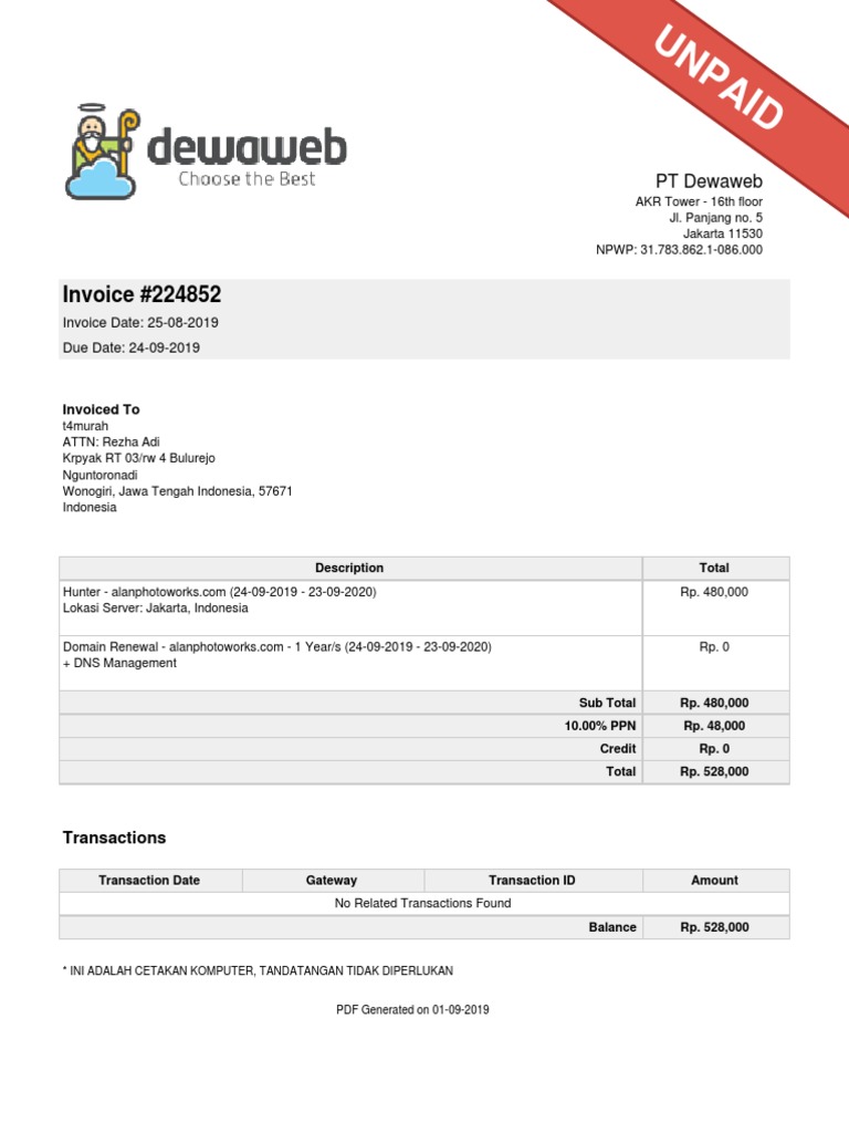 Contoh Invoice | PDF | Computer Networking | Internet Standards