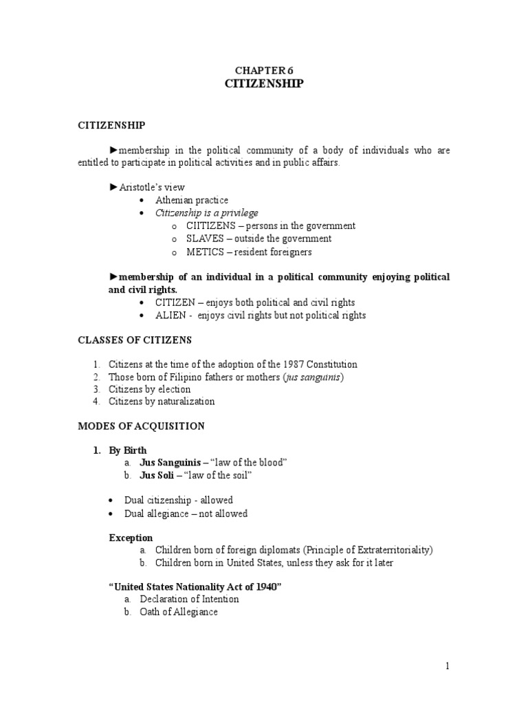Chapter 6 Citizenship | PDF | Naturalization | United States ...