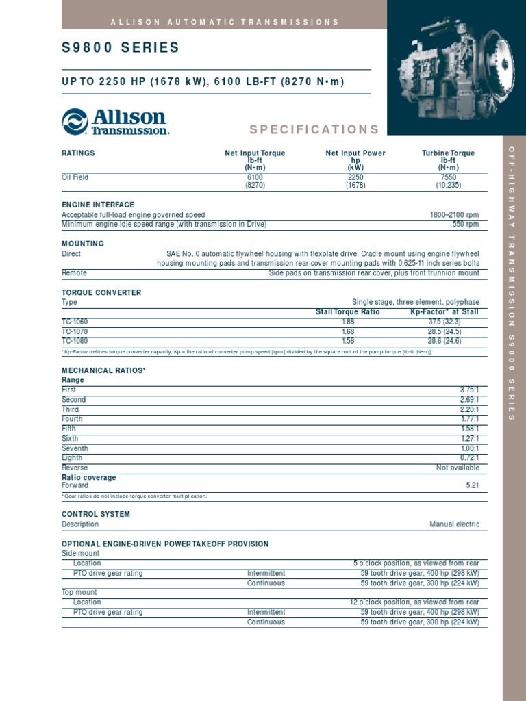 Allison Serie 9800 | PDF | Transmission (Mechanics) | Automotive ...
