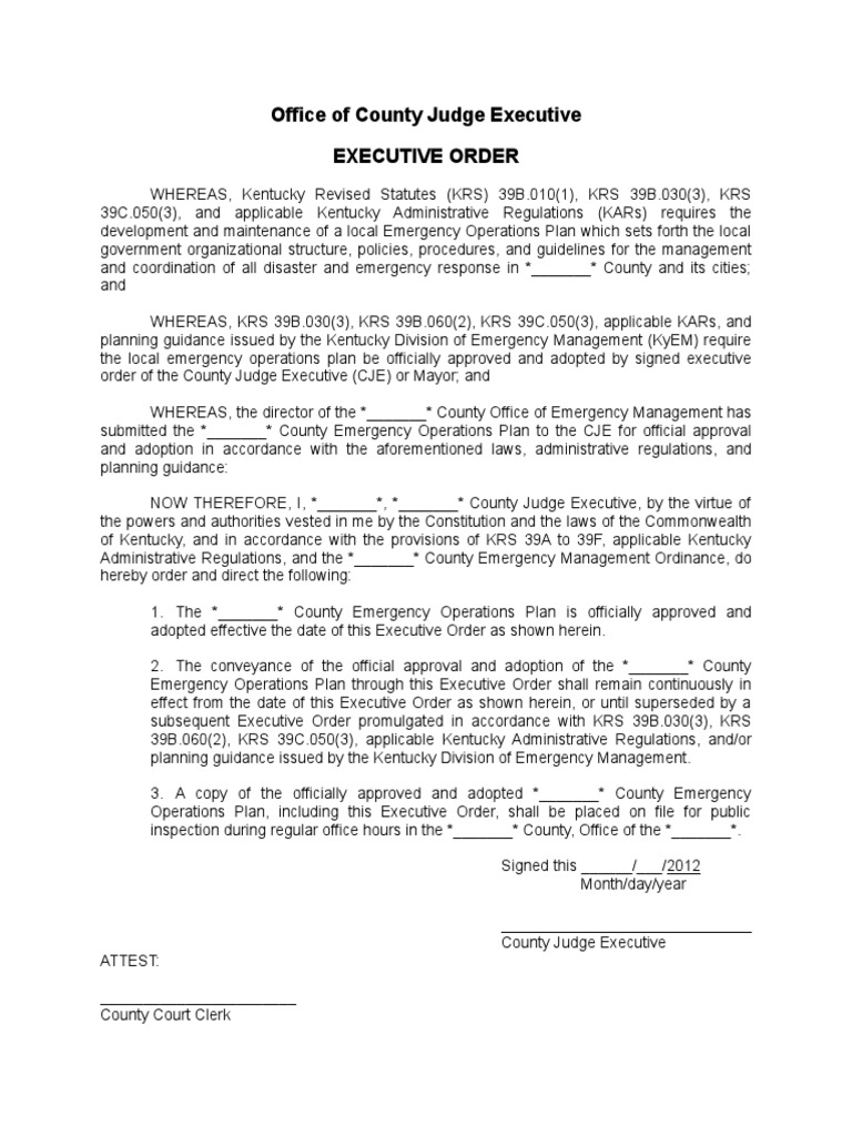 Executive Order Template | PDF | Executive Order | Emergency Management