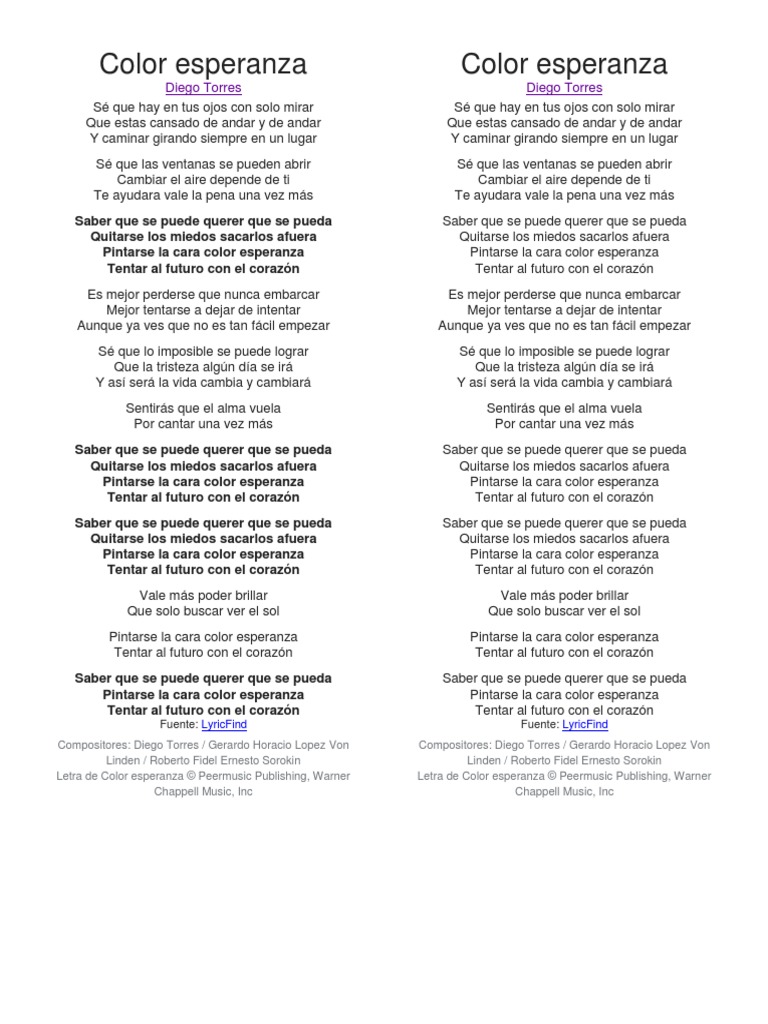 Color Esperanza Cancion | PDF