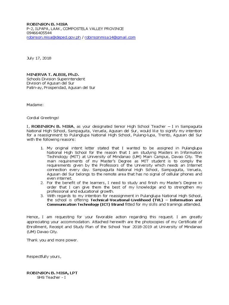 Letter of Intent For Transfer | PDF | Career & Growth