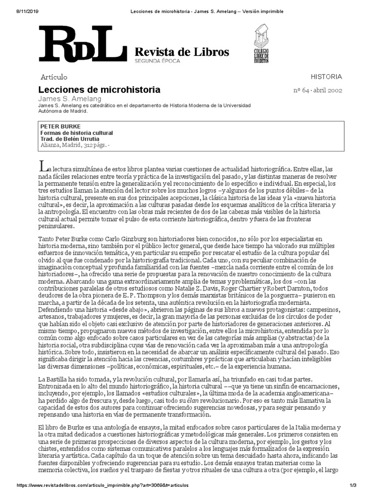 James S. Amelang - Lecciones de Microhistoria (Revista de Libros, 64 ...