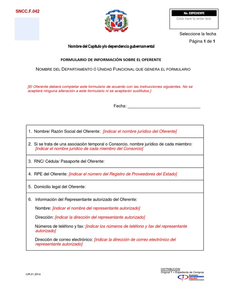 Formulario SNCC.F.042 para Oferentes | PDF