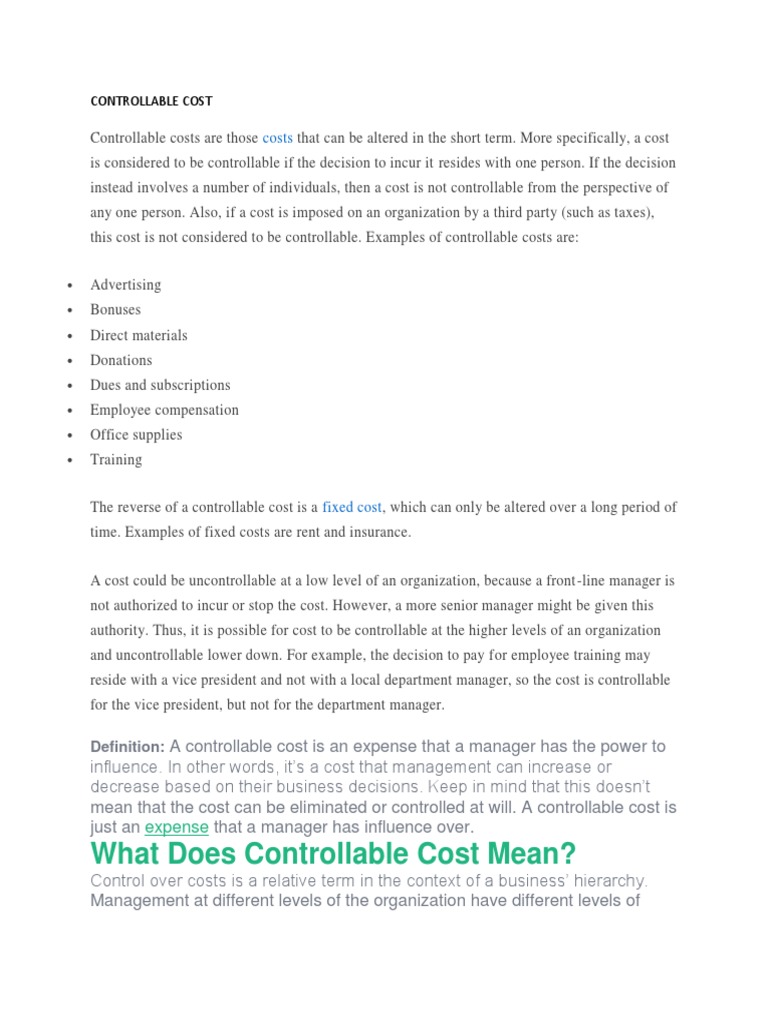 What Does Controllable Cost Mean?: Costs | Download Free PDF | Fee ...