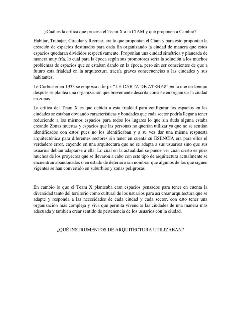 Cuál Es La Crítica Que Procesa El Team X a La CIAM y Qué Proponen a Cambio | PDF