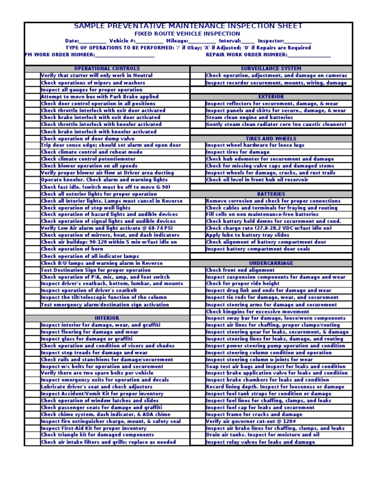 PM Inspection Sheet | PDF | Transmission (Mechanics) | Tire