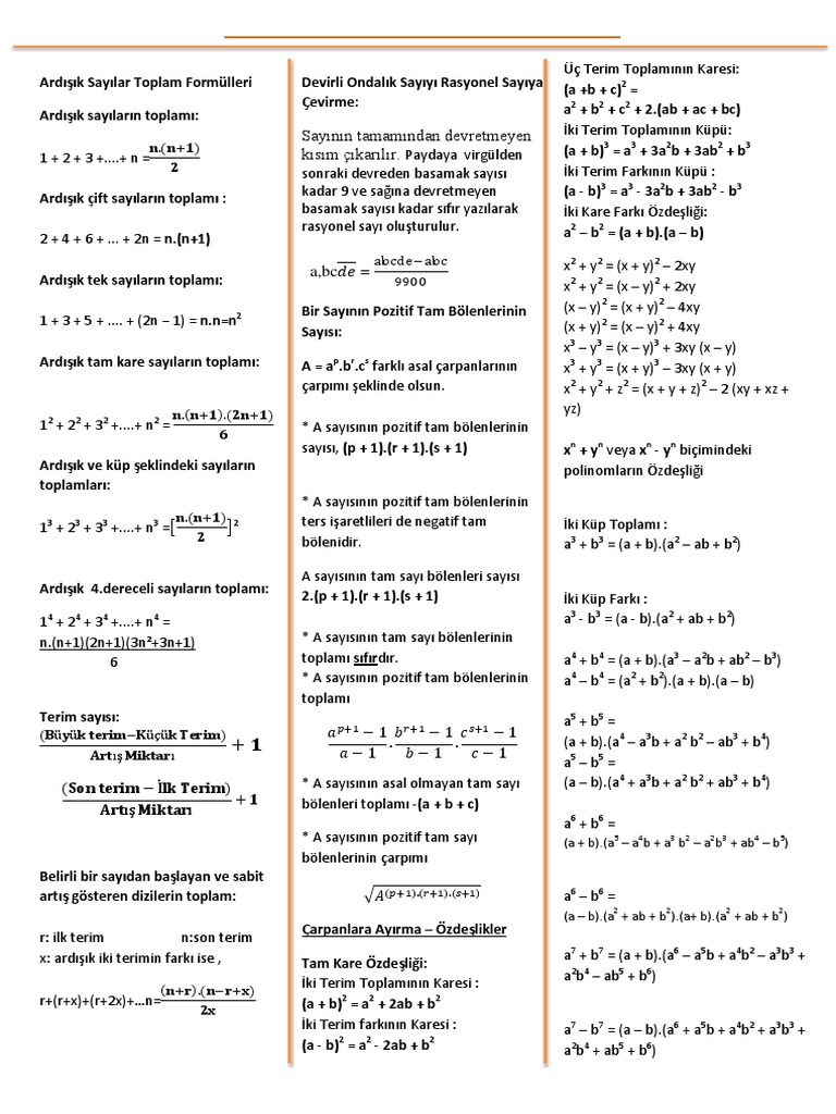 Matematik Formülleri | PDF