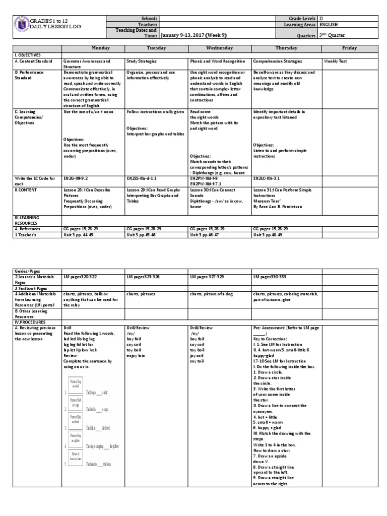 Grade 2 DLL English 2 Q3 Week 9 | PDF | English Language | Grammar