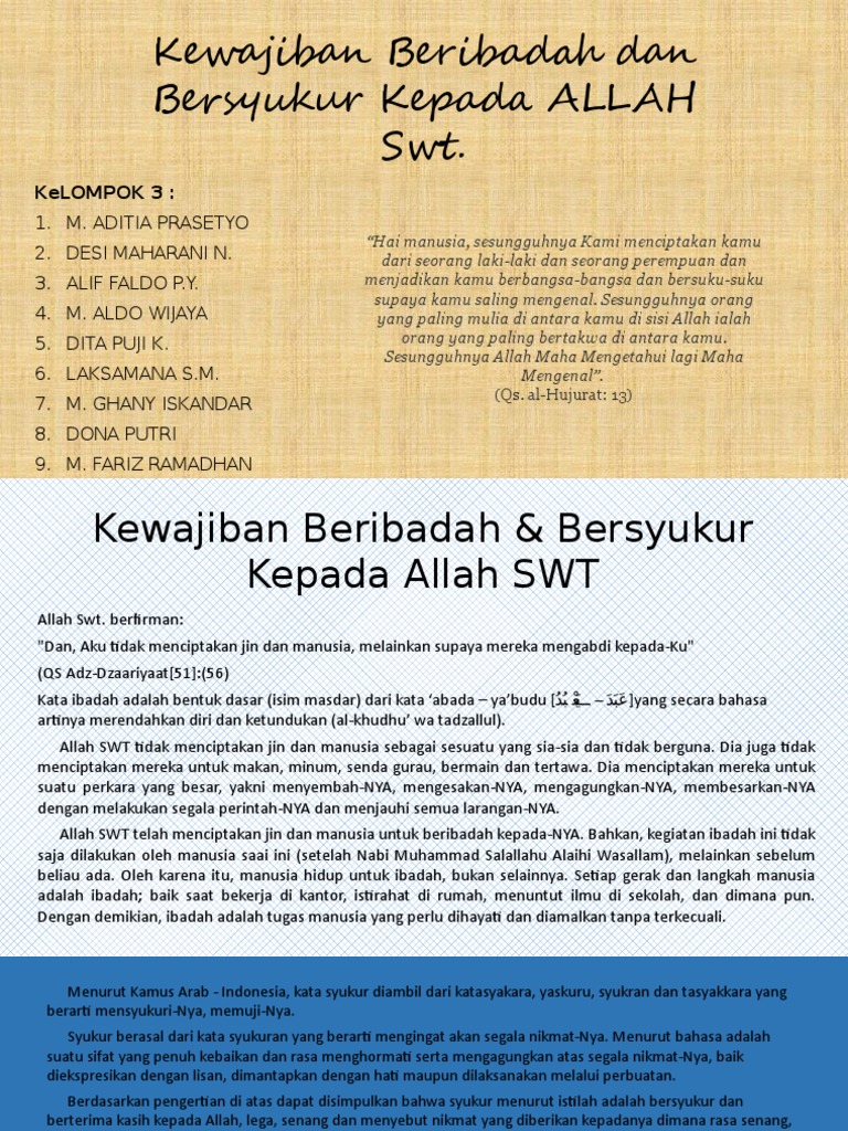 Kewajiban Beribadah Dan Bersyukur Kepada ALLAH SWT | PDF