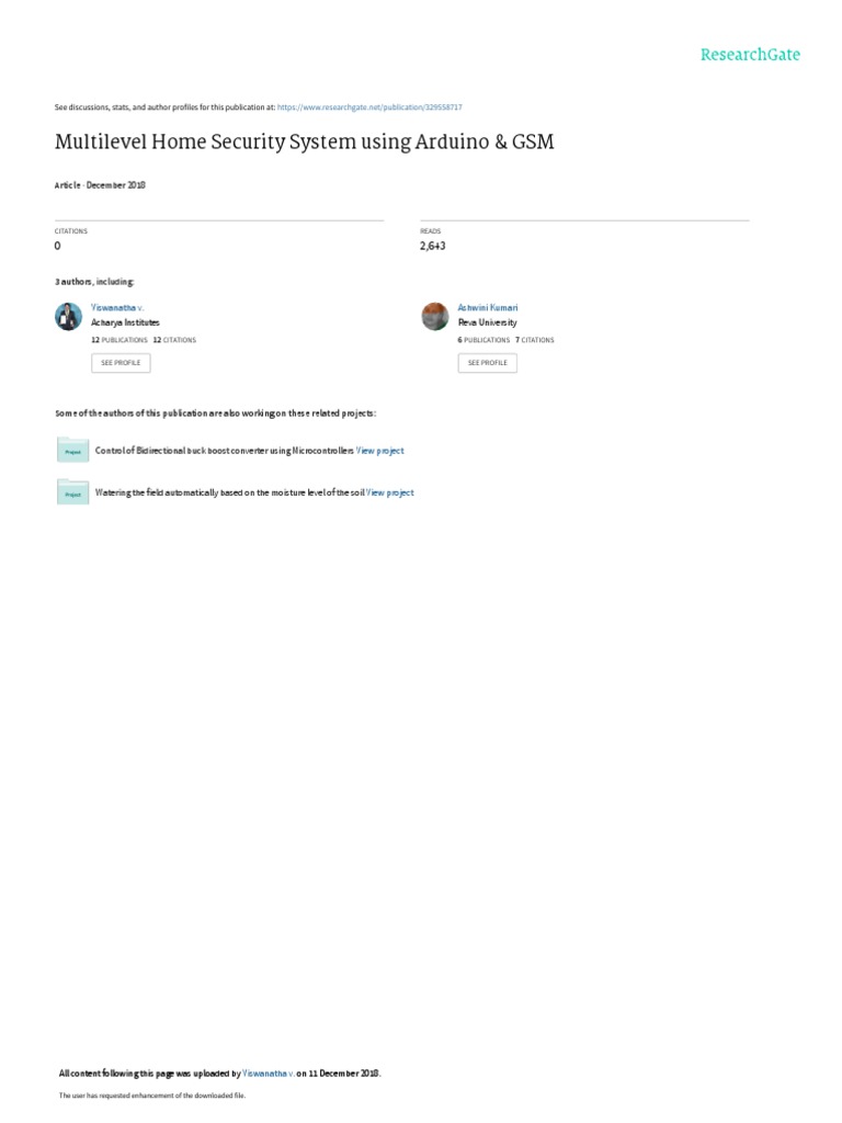 Multilevel Home Security System Using Arduino & GSM: December 2018 ...